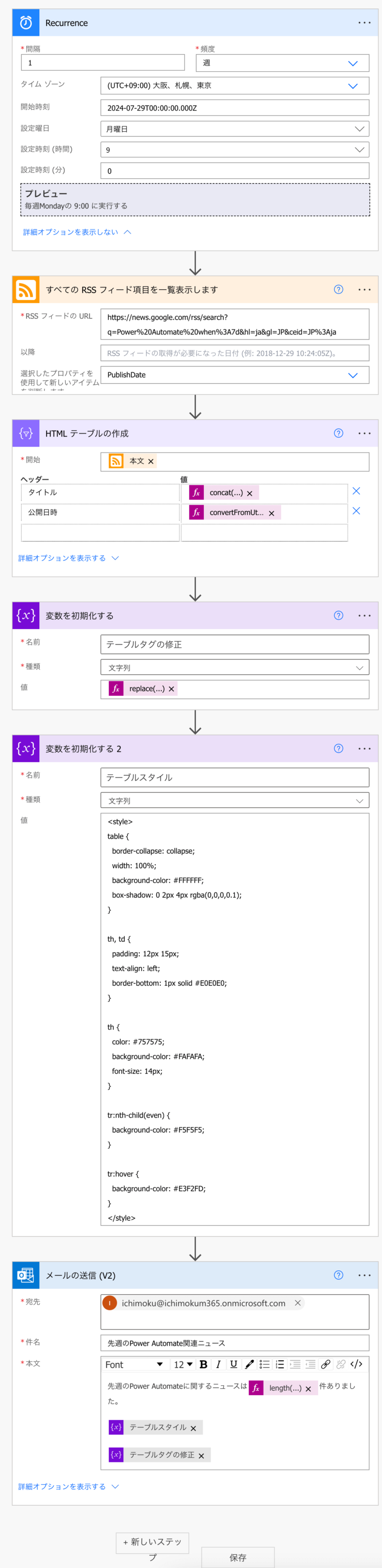 【Power Automate】GoogleニュースRSSで取得した情報をメールで通知する方法【週1回まとめて通知】 | ていじテック
